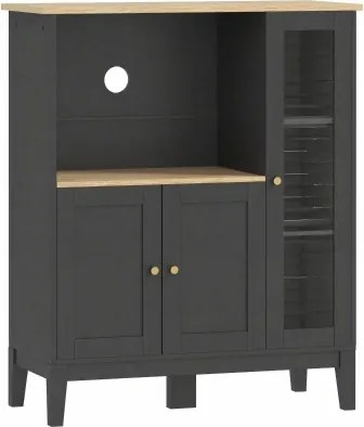 HOMCOM skříňka na mikrovlnnou troubu do kuchyně s 1 přihrádkou, 3 dveře průchod pro kabel, 80 x 35 x 97 cm, černá a dřevěný vzhled