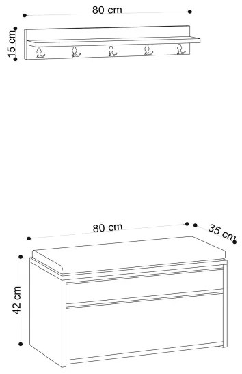 Nástěnný věšák BOBY 15x80 cm + botník 42x80 cm hnědá/černá