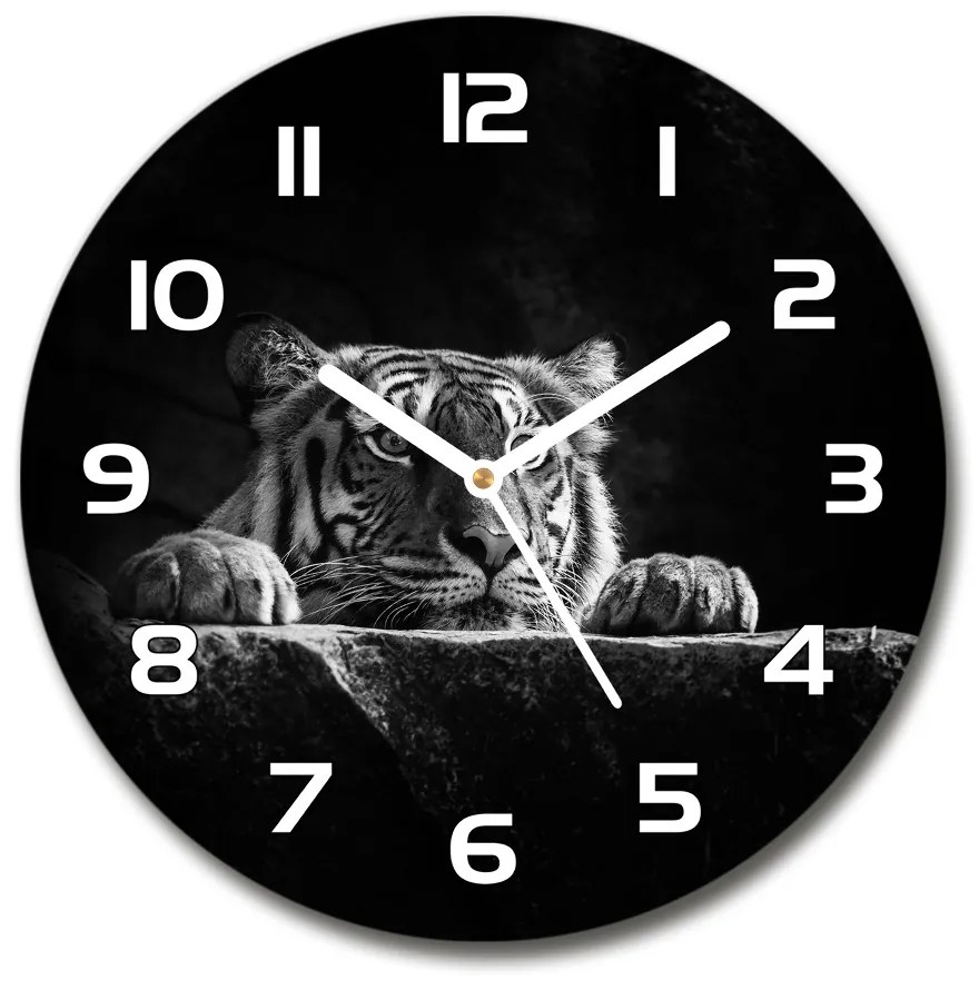 Wallmuralia Skleněné nástěnné hodiny kulaté Tygr fi 30 cm