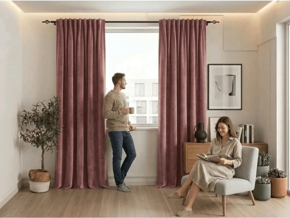 Zatemňovací závěs ELVIO VELVET 140x250 cm, starorůžový Zavěšení: Řasící páska