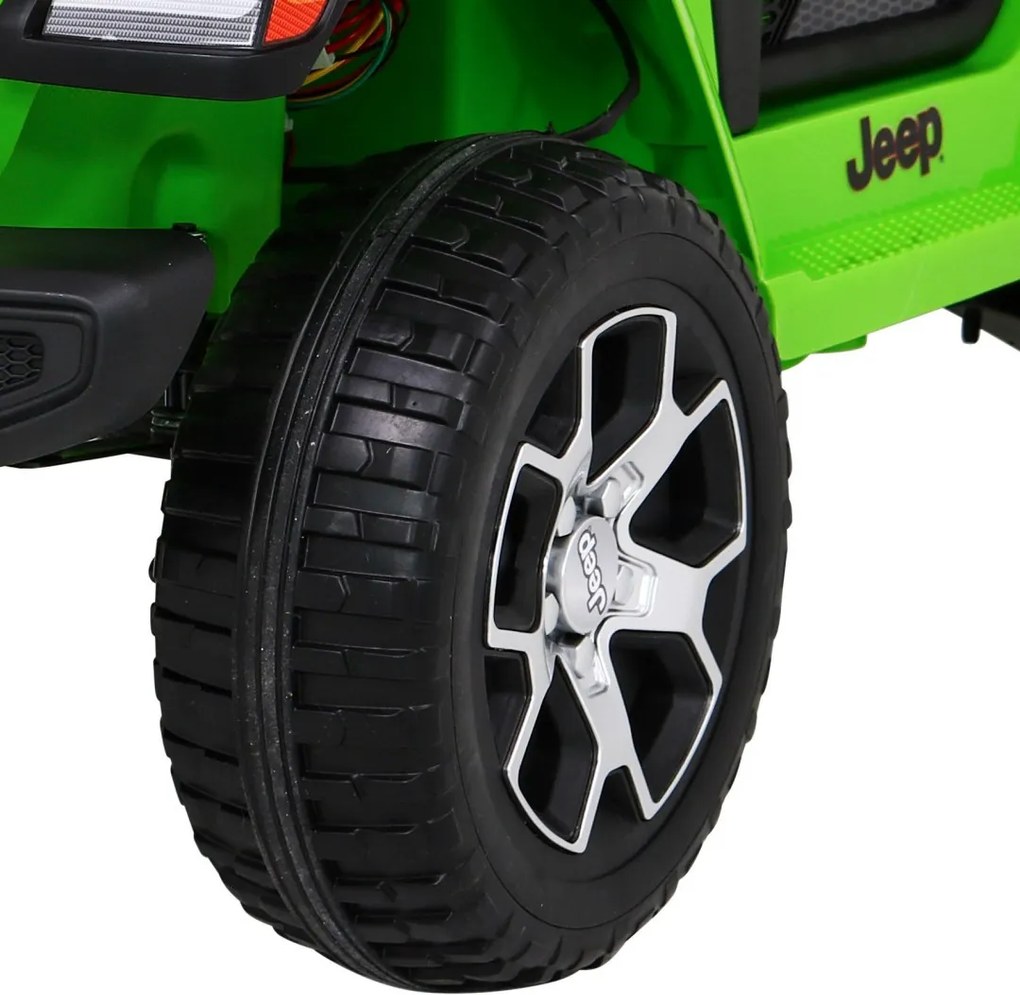 Ramiz Jeep Wrangler Rubicon elektrické auto pro děti zelené + dálkové ovládání + MP3 LED rádio + EVA kola