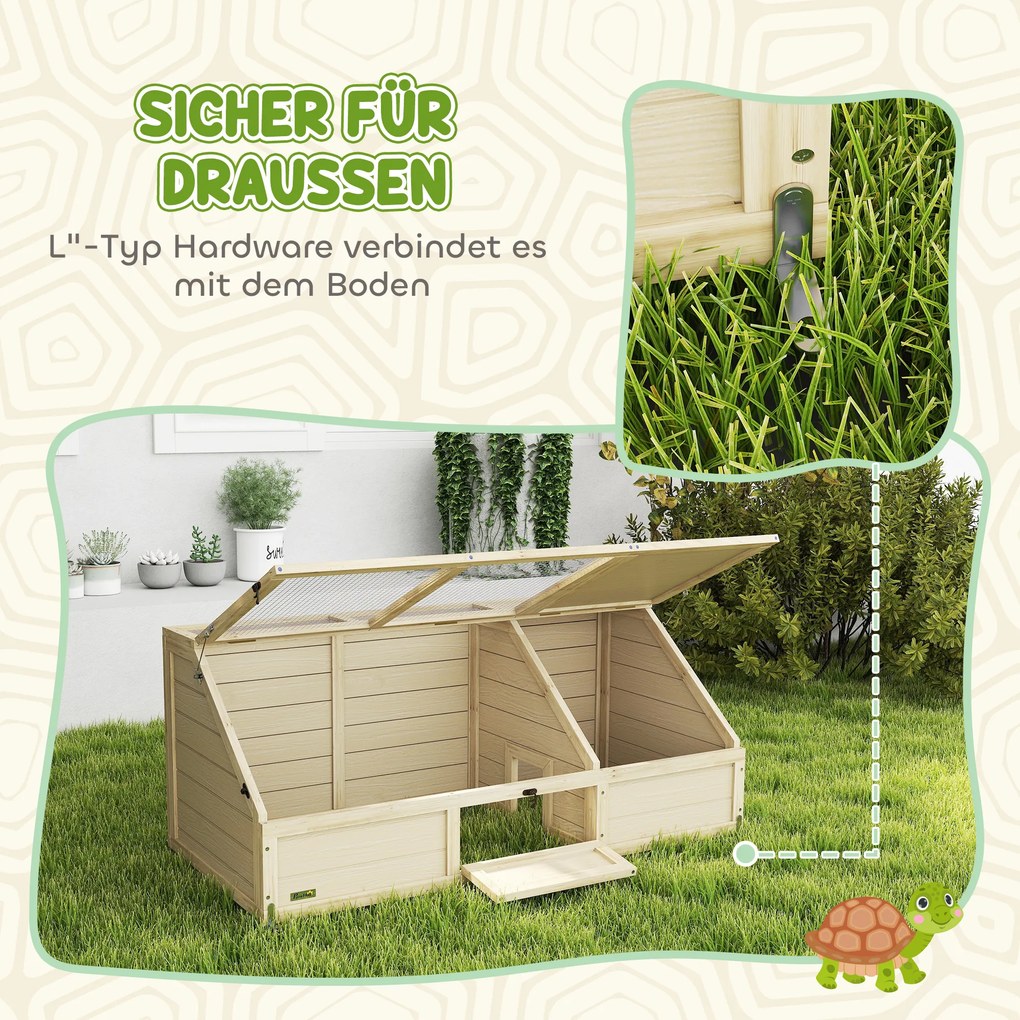 PawHut Krabička na želvy, venkovní výběh pro želvy, bezpodlahový design, snadno otevřitelné, dům pro želvy, přírodní