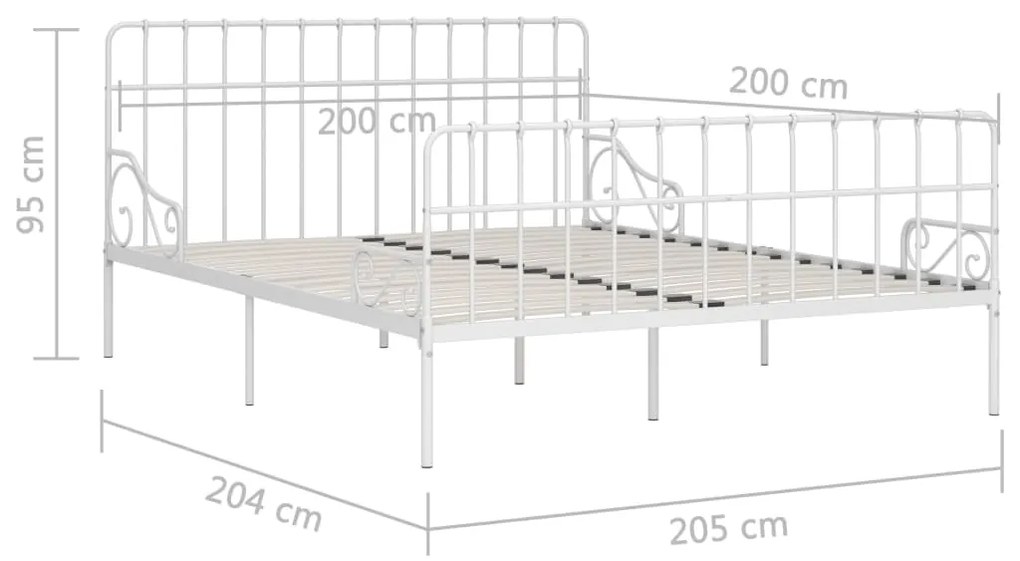 Rám postele s laťkovým roštem bílý kov 200 x 200 cm,  284607