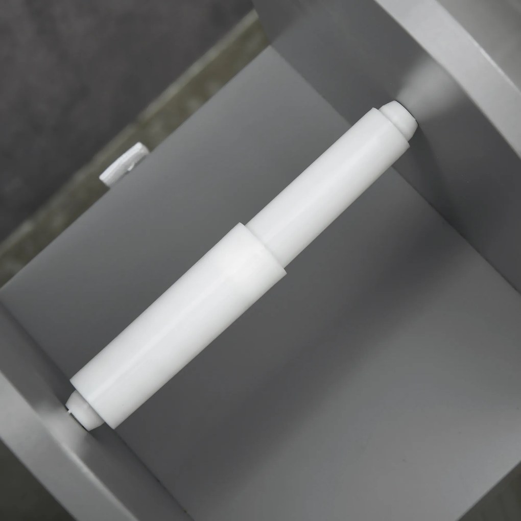 kleankin Koupelnová skříňka s držením toaletního papíru, s dvířky a nastavitelnými policemi 20 x 80 cm šedá