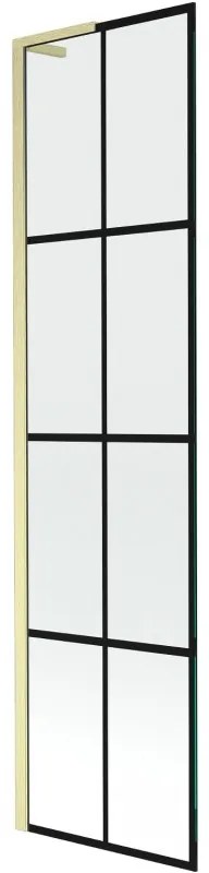 Mexen Next L, 1-křídlová vanová zástěna 50 x 150 cm, 6mm čiré sklo-černý vzor, zlatý matný profil, 895-050-000-03-77-55