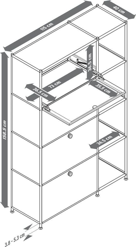Tchibo - Kovový regál CN3 se 4 výklopnými dvířky - barva: šedá