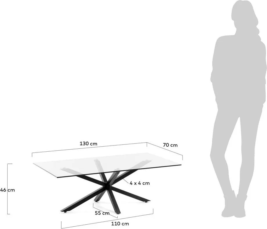 Černý konferenční stolek se skleněnou deskou 70x130 cm Argo – Kave Home