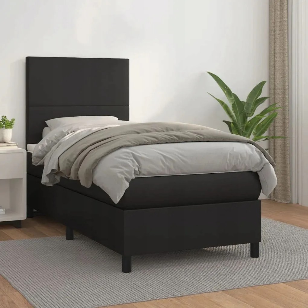 Box Spring Postel S Matrací Umělá Kůže Černá Hladký design 80 x 200