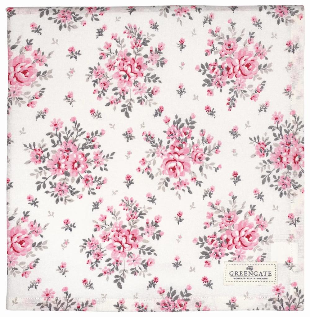GREEN GATE Bavlněný ubrus Flora white 140x140 cm, růžová barva, bílá barva,  textil | BIANO