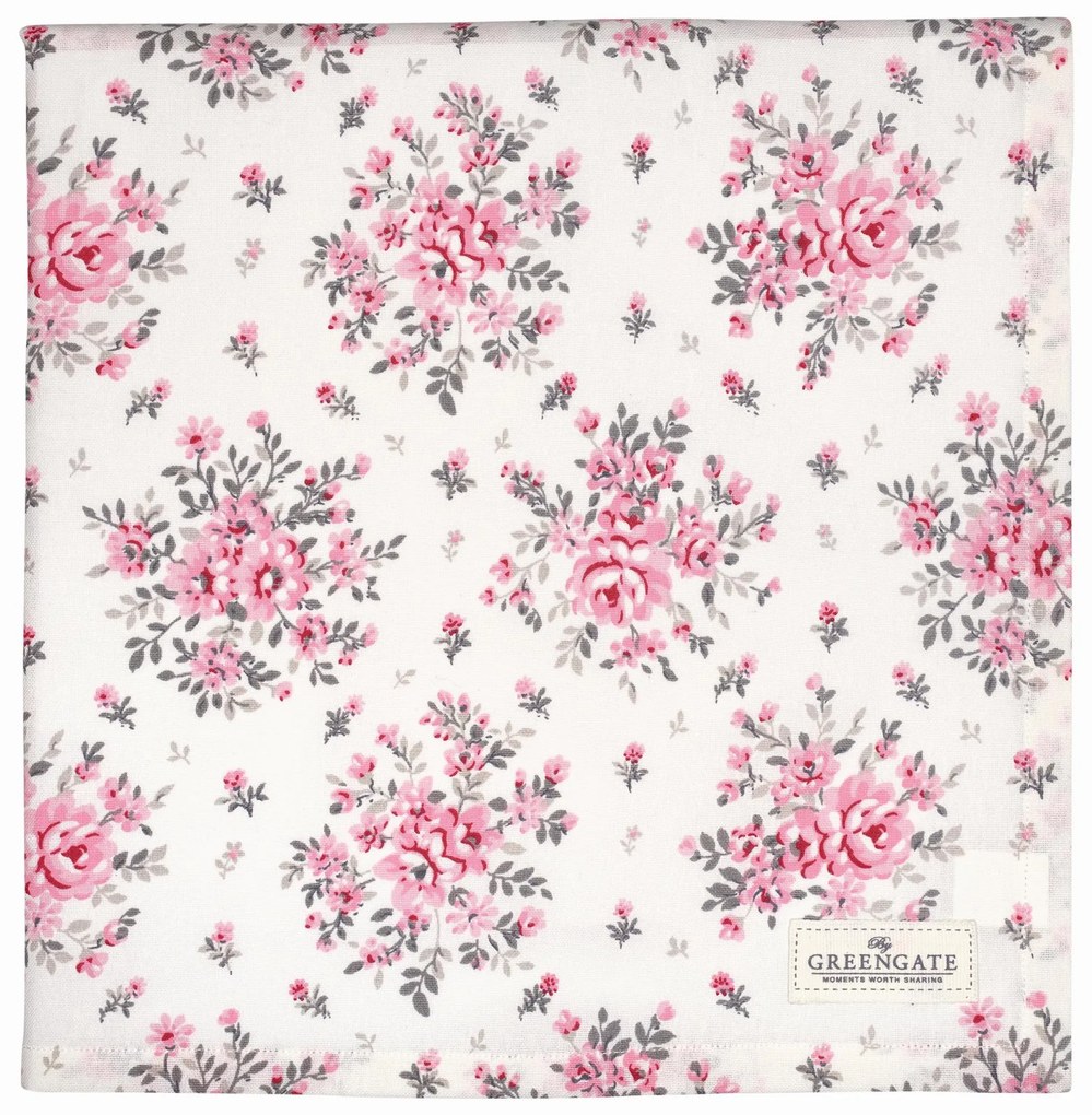 GREEN GATE Bavlněný ubrus Flora white 140x140 cm, růžová barva, bílá barva, textil