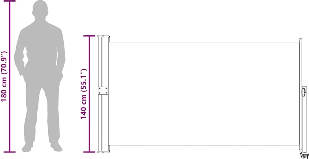 vidaXL Marketos Terasová zatahovací boční markýza 140 x 300 cm šedá