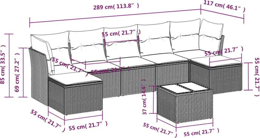 8dílná zahradní sedací souprava a podušky světle šedá polyratan 3249881