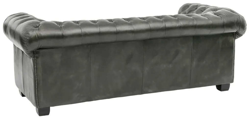 furniture-nabytek.cz - Masivní třímístná pohovka Chesterfield z pravé kůže, zelená – 200×90×72 cm