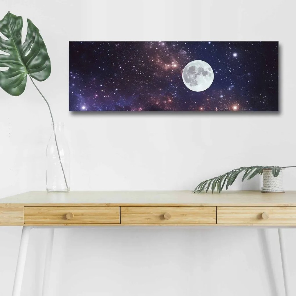 Obraz s LED osvětlením MĚSÍC NA NOČNÍM NEBI 30 x 90 cm