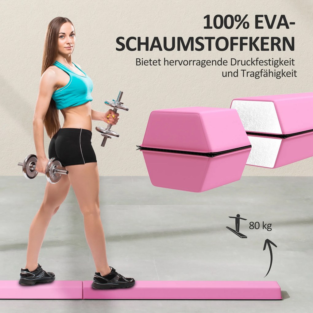 SPORTNOW 236 cm skládací kladina, přenosná gymnastická kladina, protiskluzová kladina, gymnastická a balanční kladina do 80 kg, pro děti od 3 let, vn…