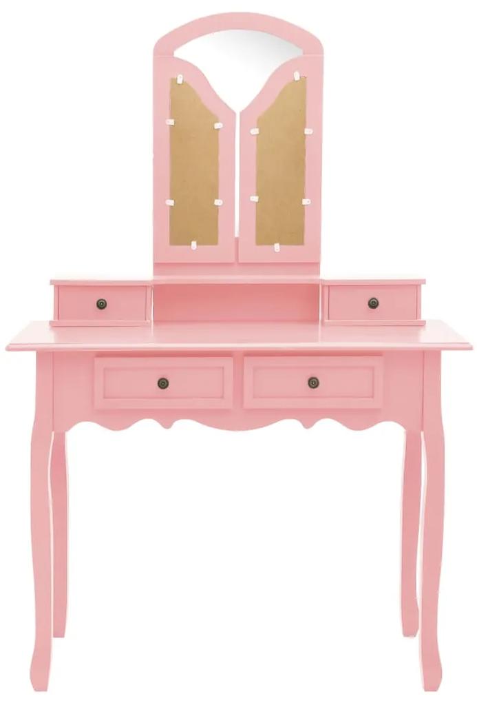 vidaXL Toaletní stolek se stoličkou růžový 100 x 40 x 146 cm pavlovnia