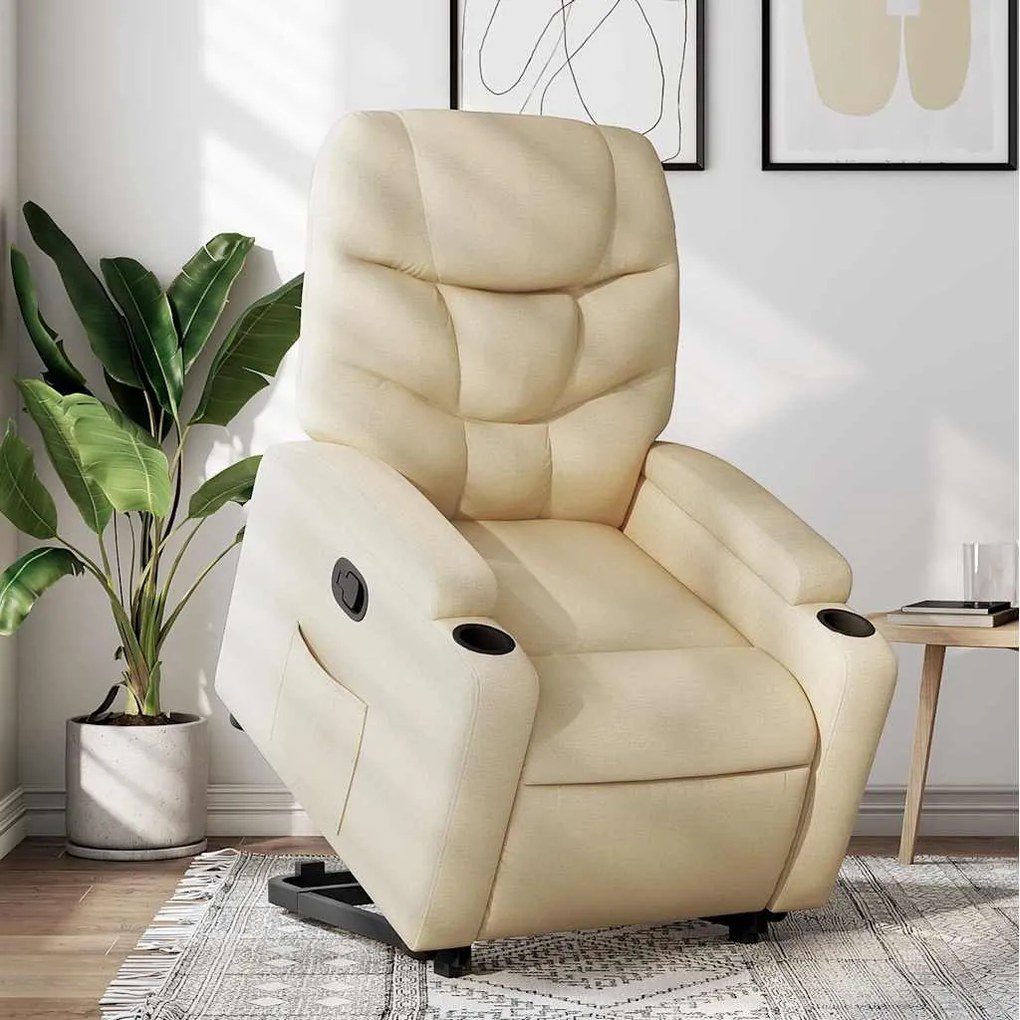 Zvedací polohovací křeslo krémové textil 3204605