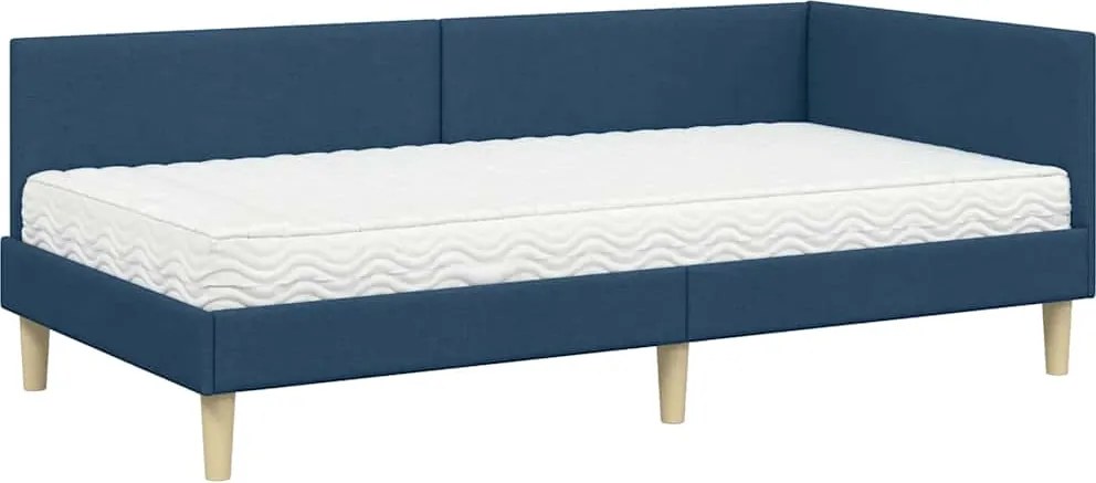 Rohový rám postele s matrací Jiný s čelo 2 ks Modrá textil 3393732