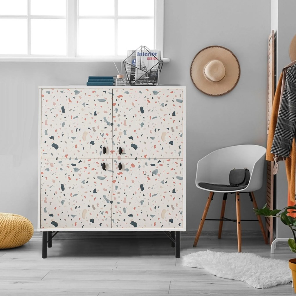 KALUNE DESIGN Dřevěná komoda TERRAZZO bílá 869VEL4527