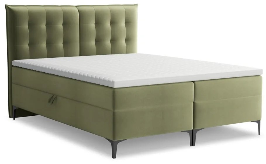 Zelená boxspring postel s úložným prostorem 160x200 cm Mikana – Makamii
