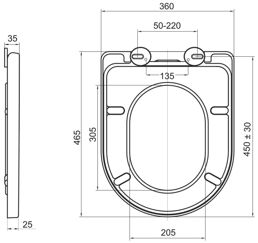 Mereo WC závěsné RIMLESS 530 x 355 x 360 vč. sedátka CSS124 keramika bílé VSD81S2