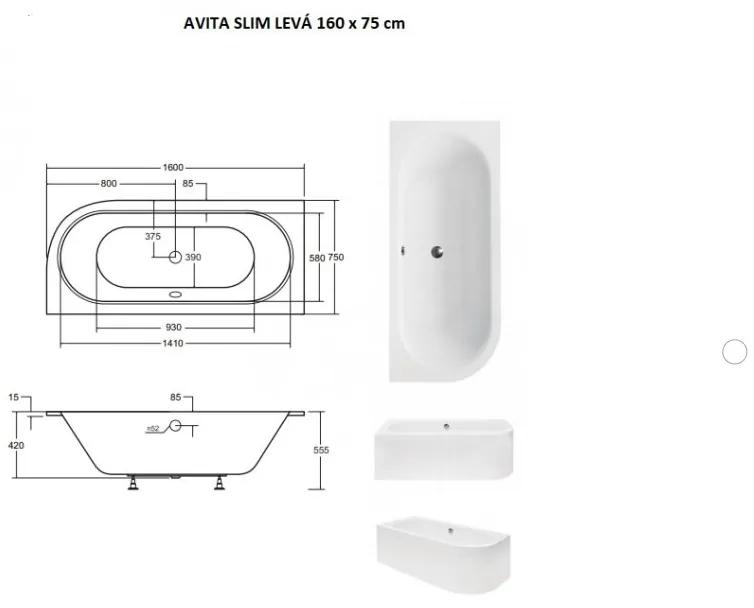 Besco Avita Slim akrylátová vana Délka vany: 150cm, Orientace: Pravá