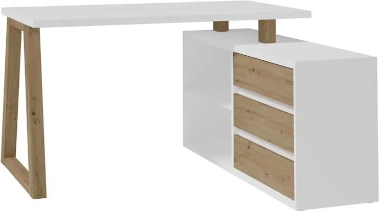 ADRK Rohový PC stůl IWO II W-ART, bílá/dub artisan