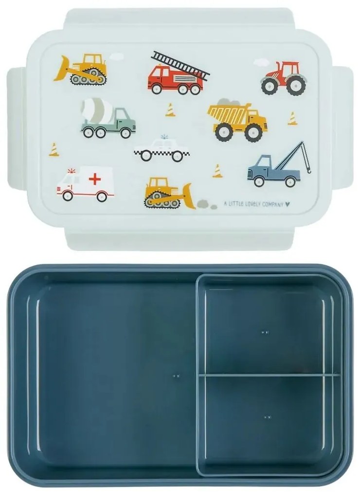 A Little Lovely Company Svačinový box Bento Vehicles 1,2 l, modrá barva, plast