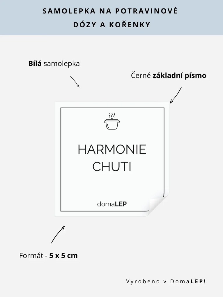 Samolepka na kořenky HARMONIE CHUTI bílá 5 × 5 cm základní písmo