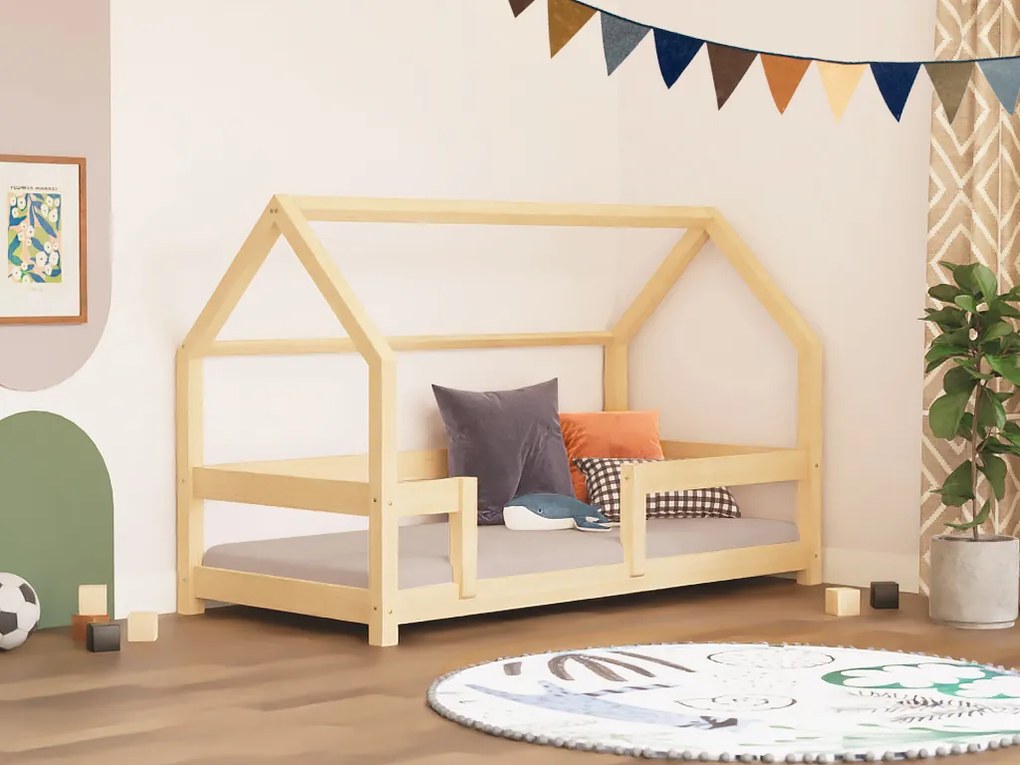 Benlemi Dětská postel domeček TERY se zábranou Zvolte barvu: Béžová, Zvolte rozměr: 70x160 cm, Zvolte zábranu: S otevřeným vstupem