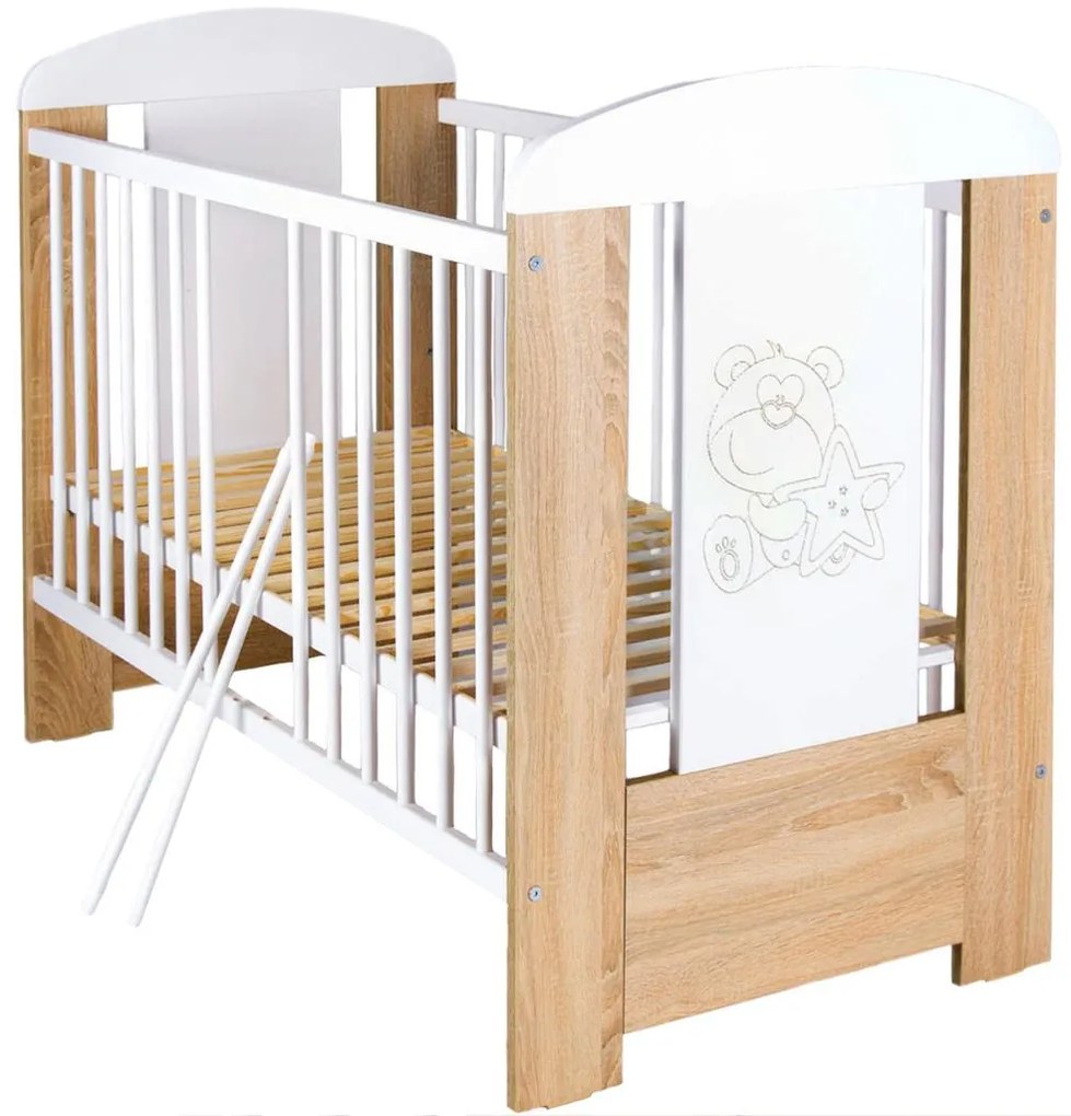 Dětská postýlka New Baby Méďa s hvězdičkou standard dub