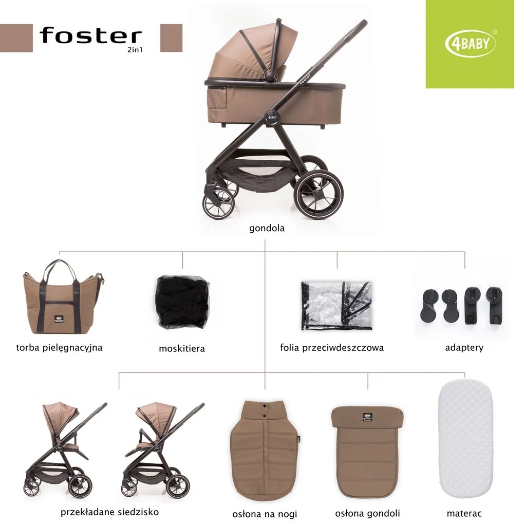 4Baby Kočárek 2v1 FOSTER  mokka