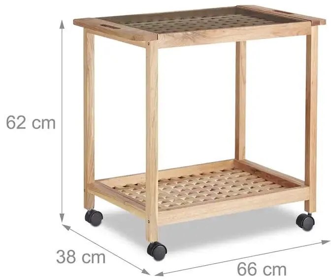 Servírovací stolek, kolečka, dřevo, tvrzené sklo, přírodní, sklo čiré, NoBi BRAZIL