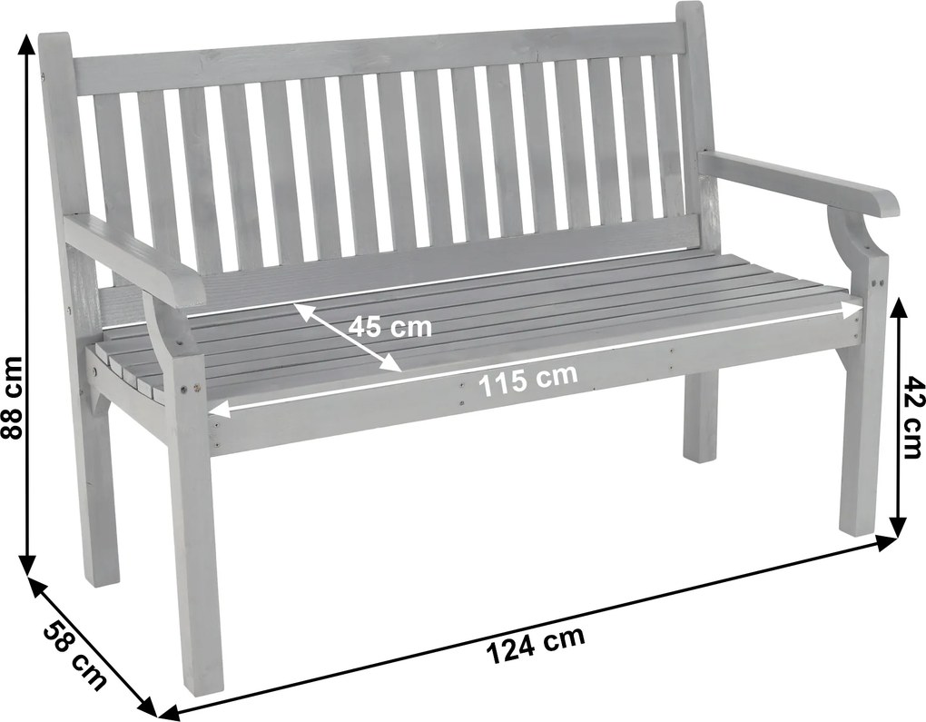 Dřevěná zahradní lavička, šedá, 124 cm, KOLNA