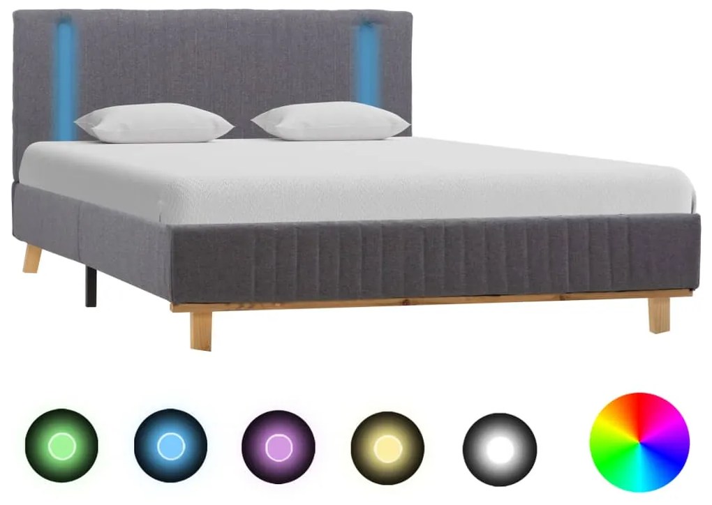 286658 vidaXL Rám postele s LED světlem světle šedý textil 140 x 200 cm