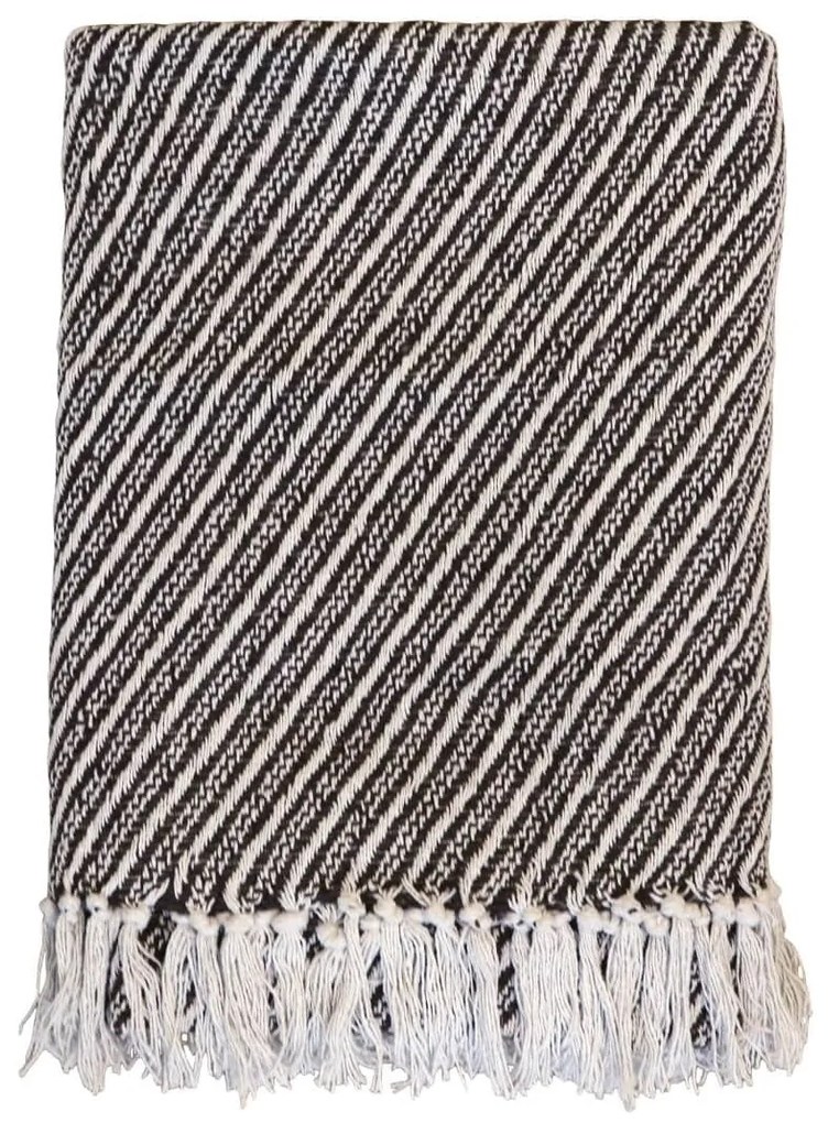 Chic Antique Bavlněný přehoz Surplus Yarn Stripes Chocolate 170×130 cm, bílá barva, hnědá barva, textil