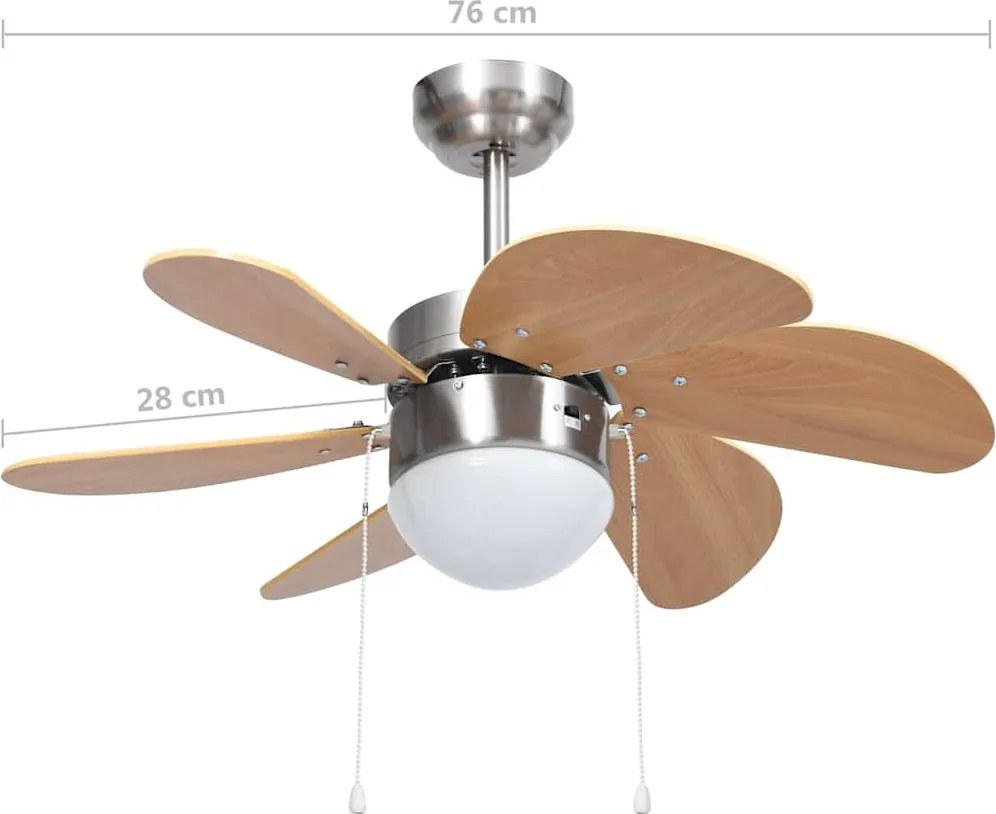 vidaXL Stropní ventilátor se světlem 76 cm světle hnědý [51489] Barva: tmavě hnědá