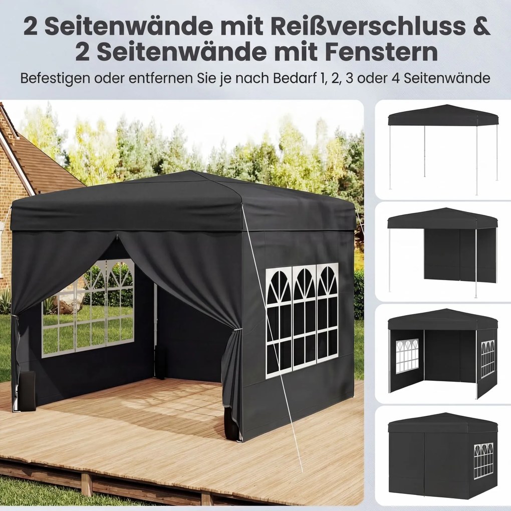Costway Pavilon Výsuvný skládací pavilon s 4 Odnímatelné boční stěny 3 oddíl