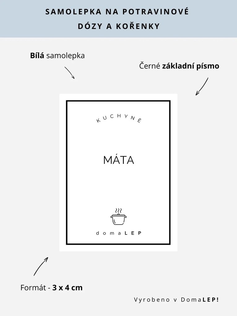 Samolepka na kořenky MÁTA bílá 3 × 4 cm základní písmo