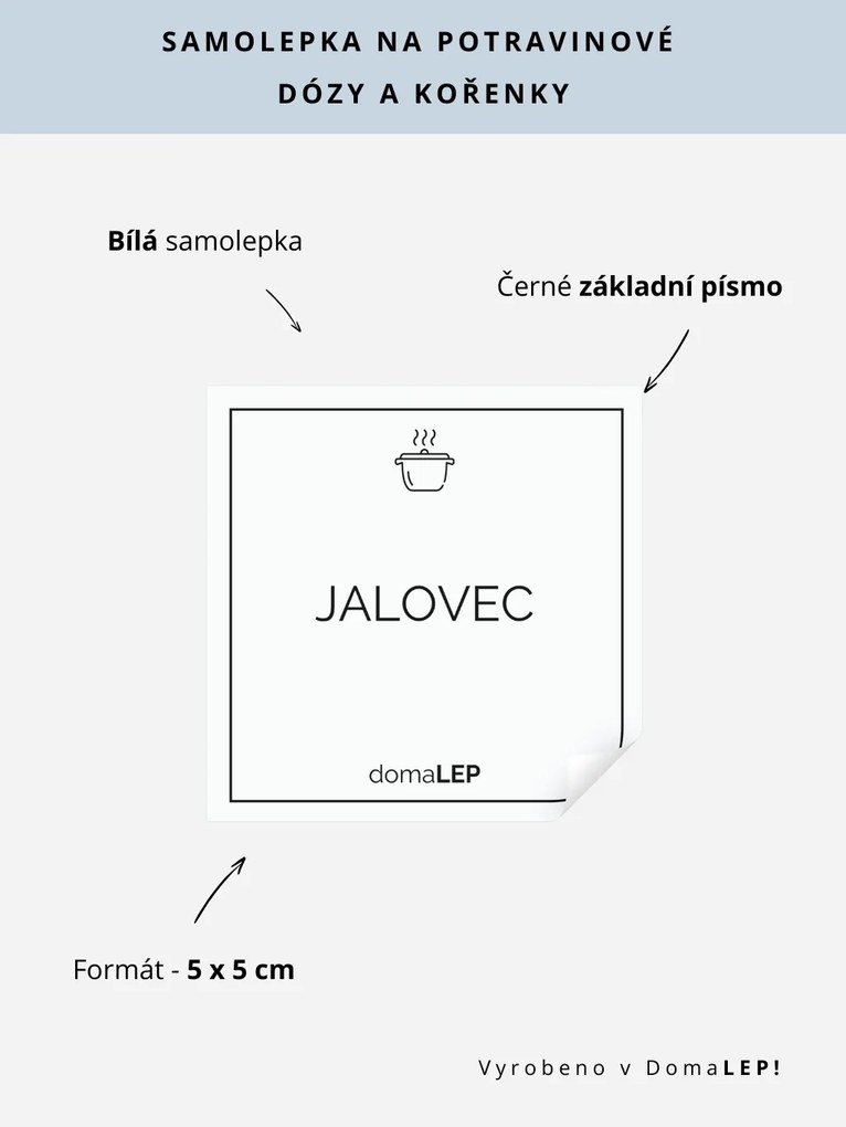 Samolepka na kořenky JALOVEC bílá 5 × 5 cm základní písmo