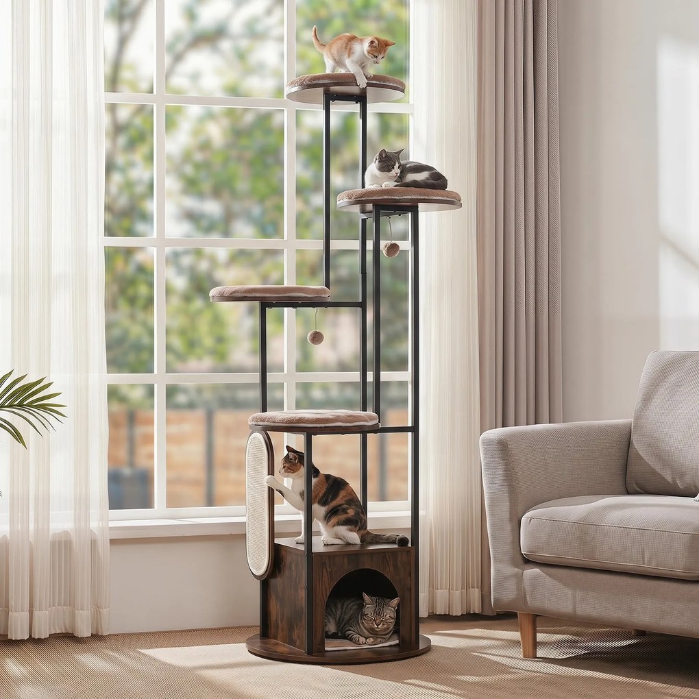 Costway Strom pro kočky 183 cm škrabadlo s 4 platformami domeček pro kočky 2