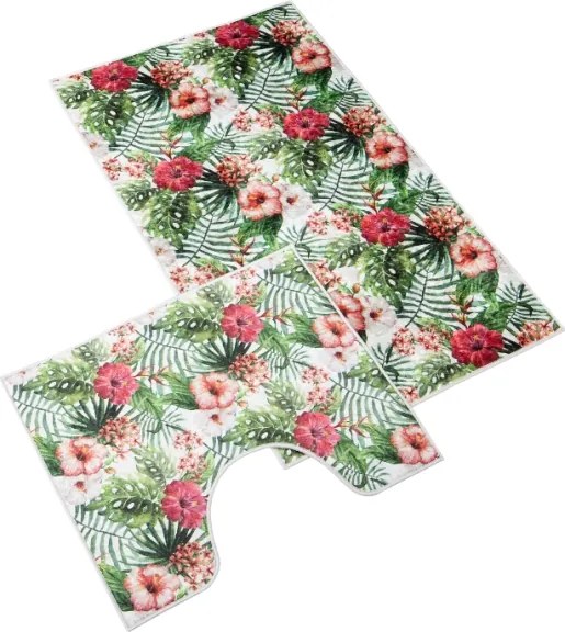 Bellatex 3D tisk  sada sada 60x100, 60x50 cm Ibišek Zelená,Růžová