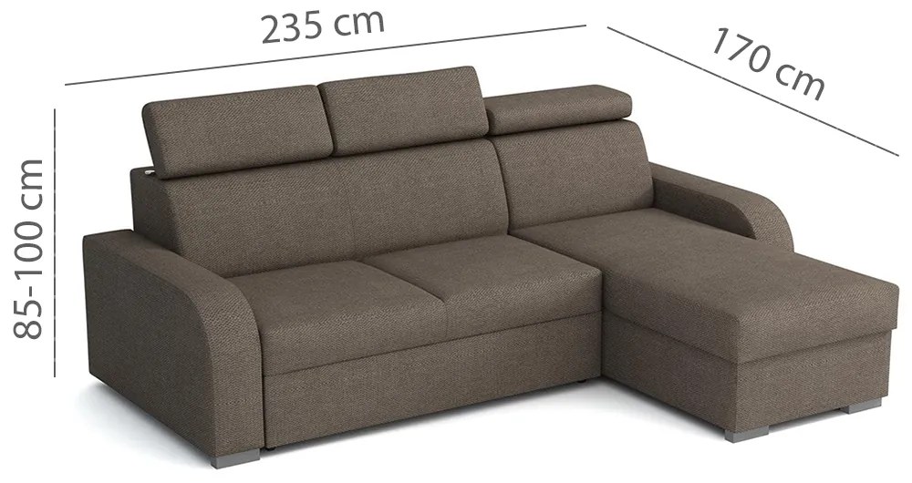 Sedací souprava OSLO L | 235x170 | rozkládací + úložný prostor | monolith 29 tmavě hnědá