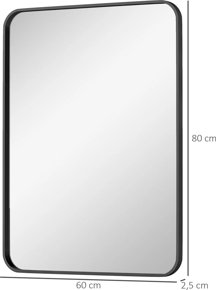 HOMCOM Zrcadlo do koupelny 60x80 cm, dekorativní zrcadlo s kovovým rámem a snadnou instalací na stěnu do obývacího pokoje a předsíně