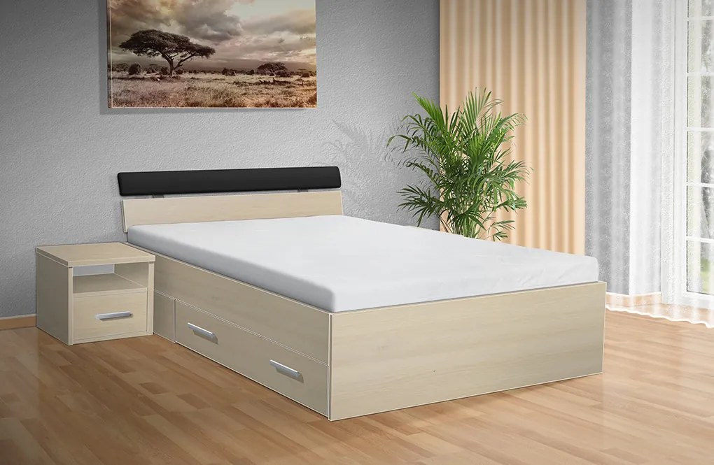 postel s úložným prostorem RAMI - M 140x200 cm barva lamina: AKÁT 0447, matrace: MATRACE 16cm SENDVČOVÁ