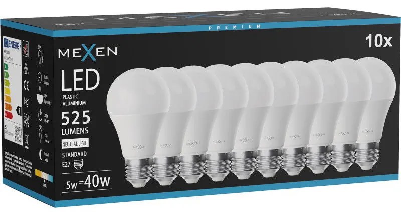 Mexen Nova 10x LED žárovka E27, A60, 5W, Neutrální - 4000K, 525 lm - L100-E27-0540-01x10