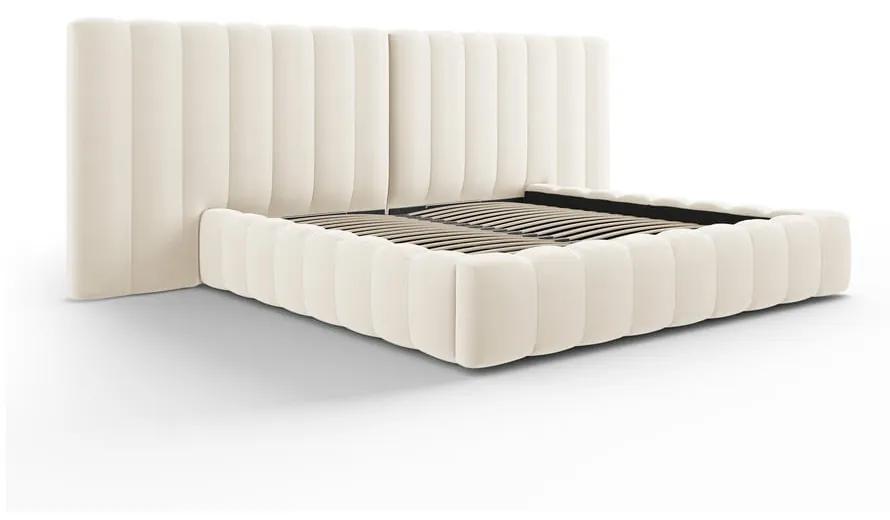 Béžová čalouněná dvoulůžková postel s úložným prostorem a roštem 180x200 cm Gina – Milo Casa