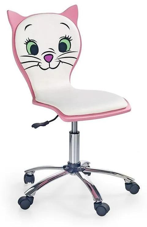 Dětská otočná židle Mindy, chromovaná ocel + překližka + ekokůže, bílá / růžová