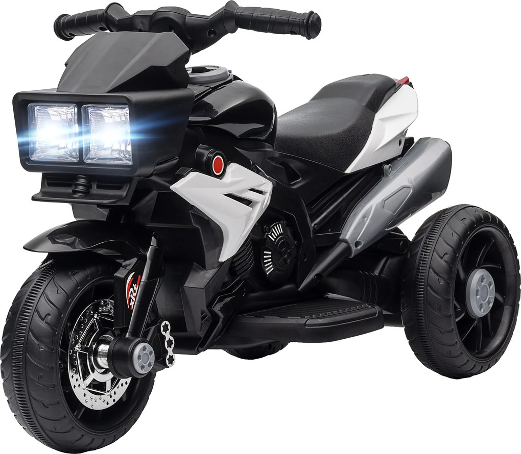 HOMCOM Elektrická Motorka pro Děti od 3 Let, 6V, Napájená Baterií, s Svetly, Hudbou, Klaksonem a Širokými Pneumatikami, Rychlost 3 km/h, Černá