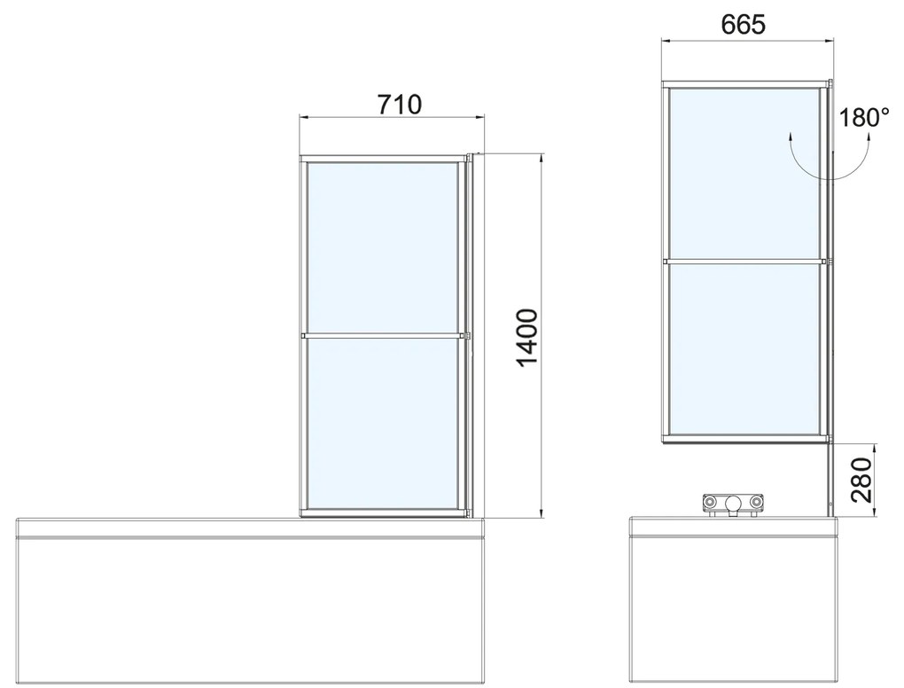 Polysan Polysan, KAGERA vanová zástěna s pneumatickým zdvihem, š.710mm, bílá matná, čiré sklo, 30336W